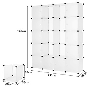 Devo Portable Wardrobe for Hanging Clothes, Cube Storage Organizer, DIY Closet Clothes Plastic Wardrobe for Space Saving (20 Cubes) with Hammer (White)