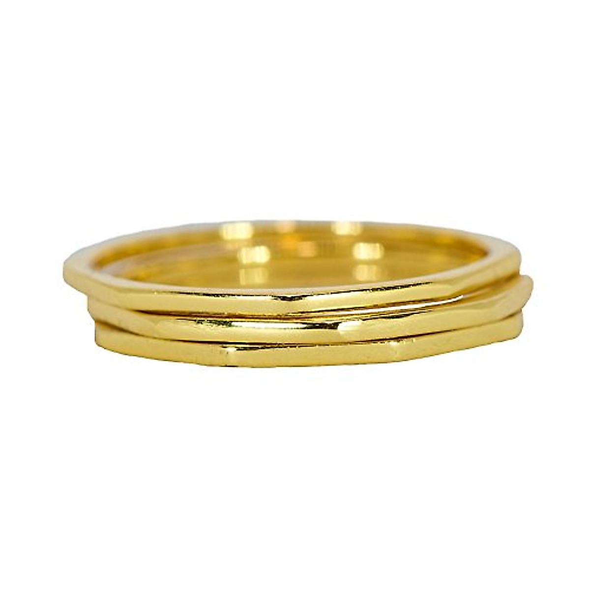 Pura Vida Gold Plated Delicate Stacked Rings - Brass Base .925 Sterling Silver - Size 8