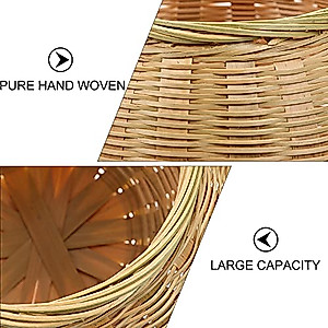 YARNOW Bamboo Woven Basket with Lid Rattan Braid Chess Cans Wicker Bowls Round Seagrass Baskets Boho Home Decor for Home Kitchen Snake Appetizer Food Storage 14. 5X14. 5CM