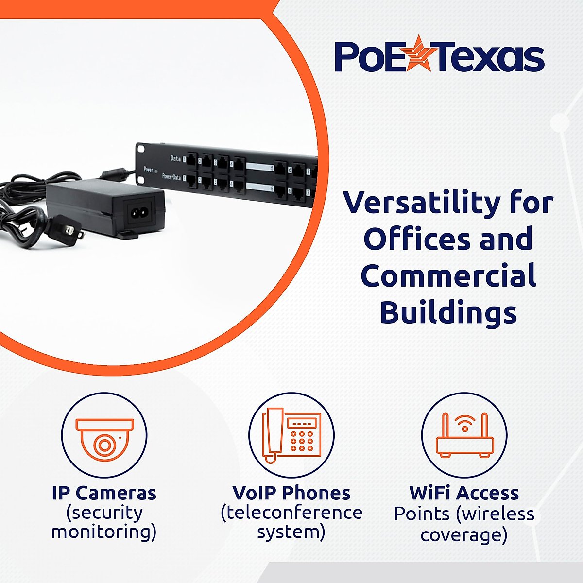 PoE Texas 12 Port PoE Injector with 48v120w Power Supply - 10/100 Data - Rack Mount - Add Passive Mode B 802.3af PoE to a Non PoE Switch for VoIP, WiFi AP, IP Camera, Security & Surveillance Systems