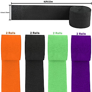 Halloween Crepe Paper Streamers 8Rolls 656FT Halloween Party Decorations Supplies Halloween Orange Purple Black Green Streamers for Halloween Birthday, Baby Shower, Gender Reveal Party Decorations