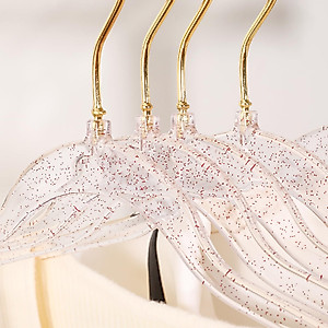 Gold Glitter Hangers,Pink Sparkle Hangers 20 Pcs,Ultra-Thin Acrylic Glitter Hangers for Dress Suits, Glitter Hangers for Girls Non-Slip Space Saving (Pink)