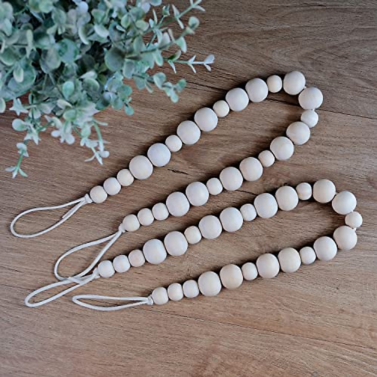Wood Bead Curtain Tieback Set of 2, Curtain Holdback, Curtain Tie, Curtain Pull Back, Curtain Holder, Rope Curtain Tieback Hooks, Curtain Tie Back Curtain Tie Drape Beaded Curtain Tieback Boho Natural