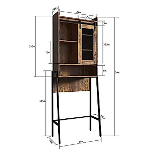 Walmokid Bathroom Storage Cabinet Over Toilet w/Adjustable Shelf & Sliding Door, 5-Tier Over The Toilet Storage Rack Anti-tilt Bathroom Organizer Over Toilet,Rustic Brown