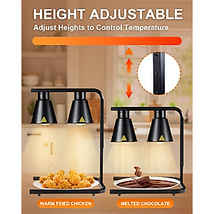 Food Heat Lamp: [2 Rapid-Heating Bulbs Included] Electric Commercial Food Warmer Lamp with Free-Standing, Heat Lamp for Food Catering Food Warming Lamp for Buffet Parties, 500W (Painted Black)
