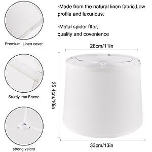 Lamp Shades Set of 2, 11"x13"x10" Large White Lampshades, Drum Lampshade for Table Lamps Floor Lamp, Natural Linen Fabric Replacement Lamp Shade, Hand Crafted Medium Lampshade, Easy Assembly