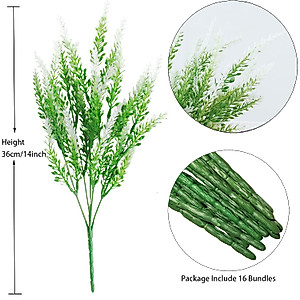 HEJIAYI Artificial Outdoor Flowers - 16 Bundles Fake UV Resistant Shrubs Flowers for Indoor Outdoor Home Garden Kitchen Office Table Vase (White)