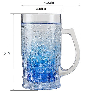 Lily's Home Insulated Double Wall Gel-Filled Acrylic Frosted Freezer Beer Glasses, Great for Enjoying Brews at BBQs and Parties, Clear with Assorted Color Bases (14 oz. Each, Set of 4) - Mug Shape