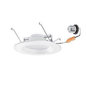 5"/6" LED Integrated Retrofit Recessed Lighting Kit, 11 Watts, Energy Star, Dimmable, Damp Rated, Ridged Baffle, White Finish,91148