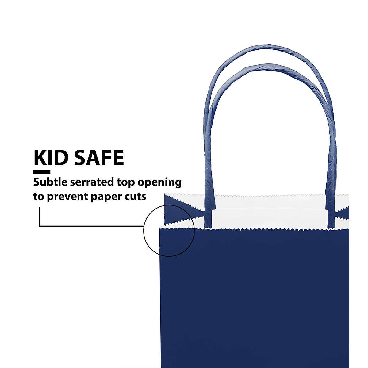 12 Counts Food Safe Premium Paper and Ink Small 8.5” X 5.25”, Vivid Colored Kraft Bag with Colored Sturdy Handle, Perfect for Goodie Favor DIY Bag, Environmentally Safe (Small, Navy)