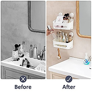 TAILI Suction Shower Caddy 2 Pack, Bathroom Shower Basket Wall Mounted Shower Organizer Shelf for Shampoo, Body Wash, Conditioner, Plastic Shower Rack for Kitchen & Bathroom, Drill-Free Removable