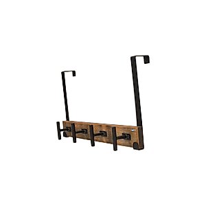 FantasHome 16" Over The Door Hook Rack with 4 Hooks - Black & Brown, Classic Style