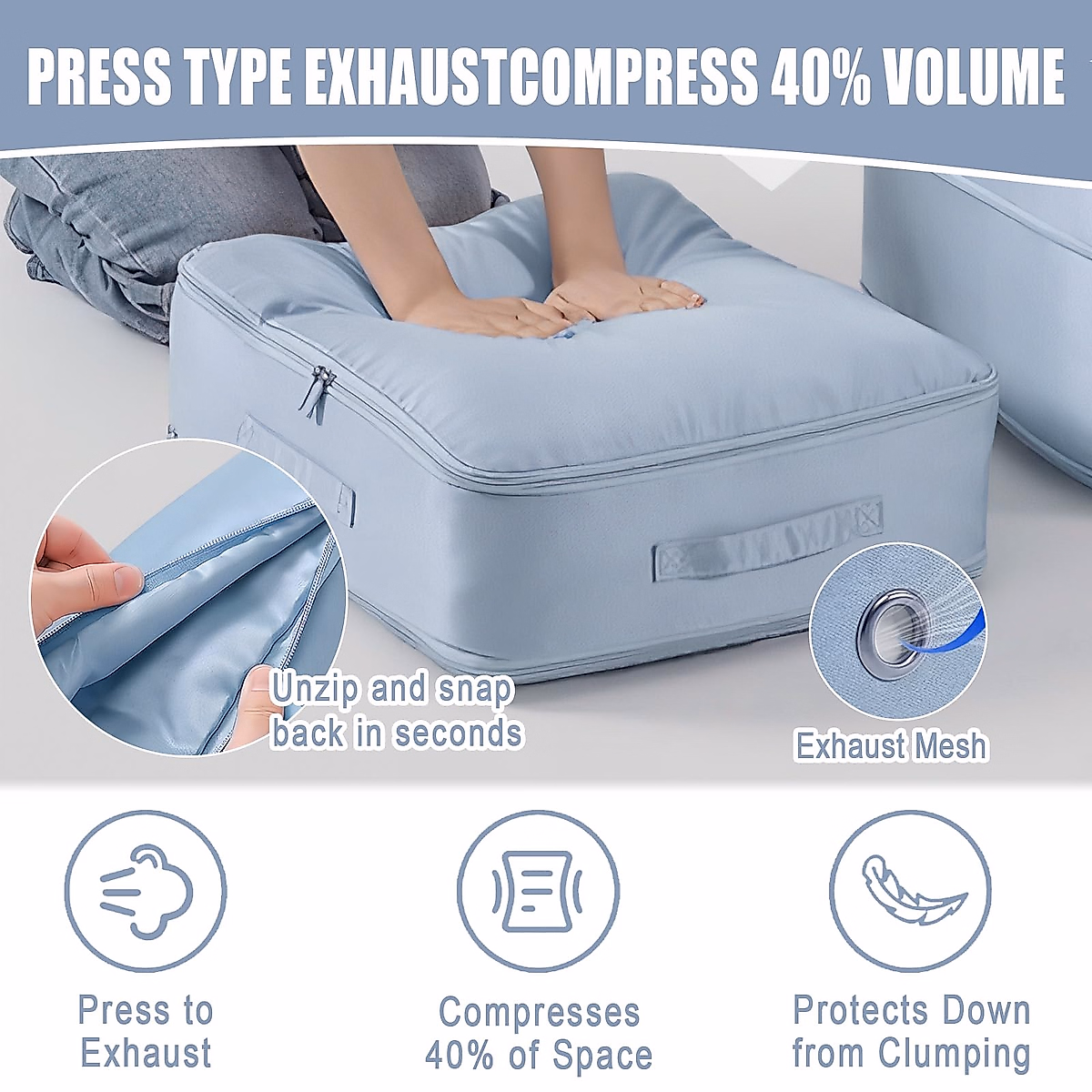 Ultra Space Saving Self Compression Organizer,Self Compression Bags, Heavy Duty Storage Tote for Space Saving, Extra Large Space Saving Bags, Space Bags for Comforters and Blankets (Large,Blue)​