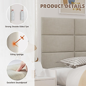 Upholstered Wall Mounted Headboard, 3D Wall Panels Peel and Stick Floating Headboard Full Size Headboard Only, Boho Dorm Tufted Bed Headboard in Beige (6 Panels, 10" x 24")