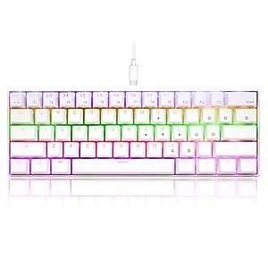 RedThunder 60% Mechanical Gaming Keyboard, 61 Keys Ultra-Compact Wired Mini Keyboard, Rainbow RGB Backlight for Typist Laptop PC Mac Gamer (White, Red Switch)