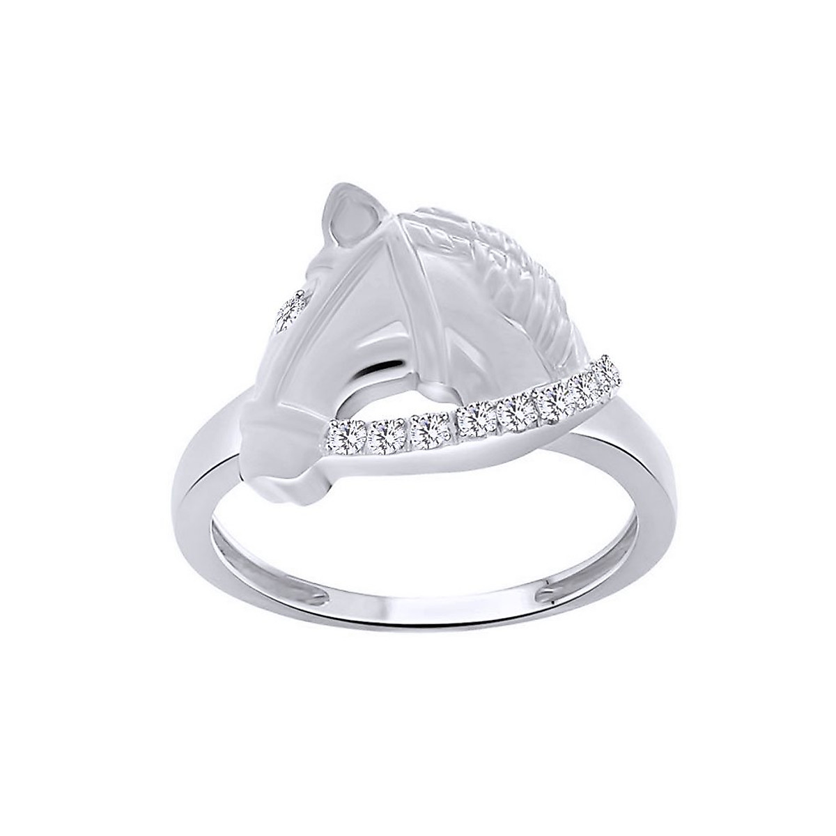 AFFY White Natural Diamond Horse Ring in 10k White Gold (0.1 Cttw)