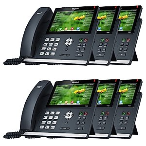 Yealink SIP-T48S Business Phone System: Starter Pack with Voicemail, Auto Attendant, Cell & Remote Phone Extensions, Call Recording & Free TWAComm.com Phone Service for 1 Year (6 Phone Bundle)