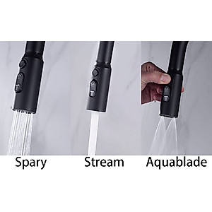 Leetcp LED Kitchen Faucet with Temperature Digital Display,Solid Brass Kitchen Sink Faucets with Pull Down Sprayer and 3 Modes,360 Rotatable Pull Down Kitchen Faucet,Matte Black