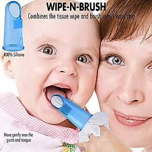 Brilliant Wipe N Brush by Baby Buddy, Silicone Toothbrush, Cleaner for Infants 4-16 Months Old, Use with Dental Wipe, Infant Oral Cleaning Products, Baby Registry Must Haves, Travel Accessories, Blue