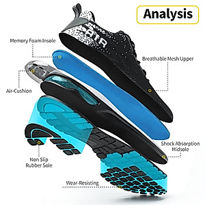 Dannto Women's Lightweight Walking Sneakers Air Cushion Tennis Athletic Running Fashion Sport Shoes for Girls Black Size 9