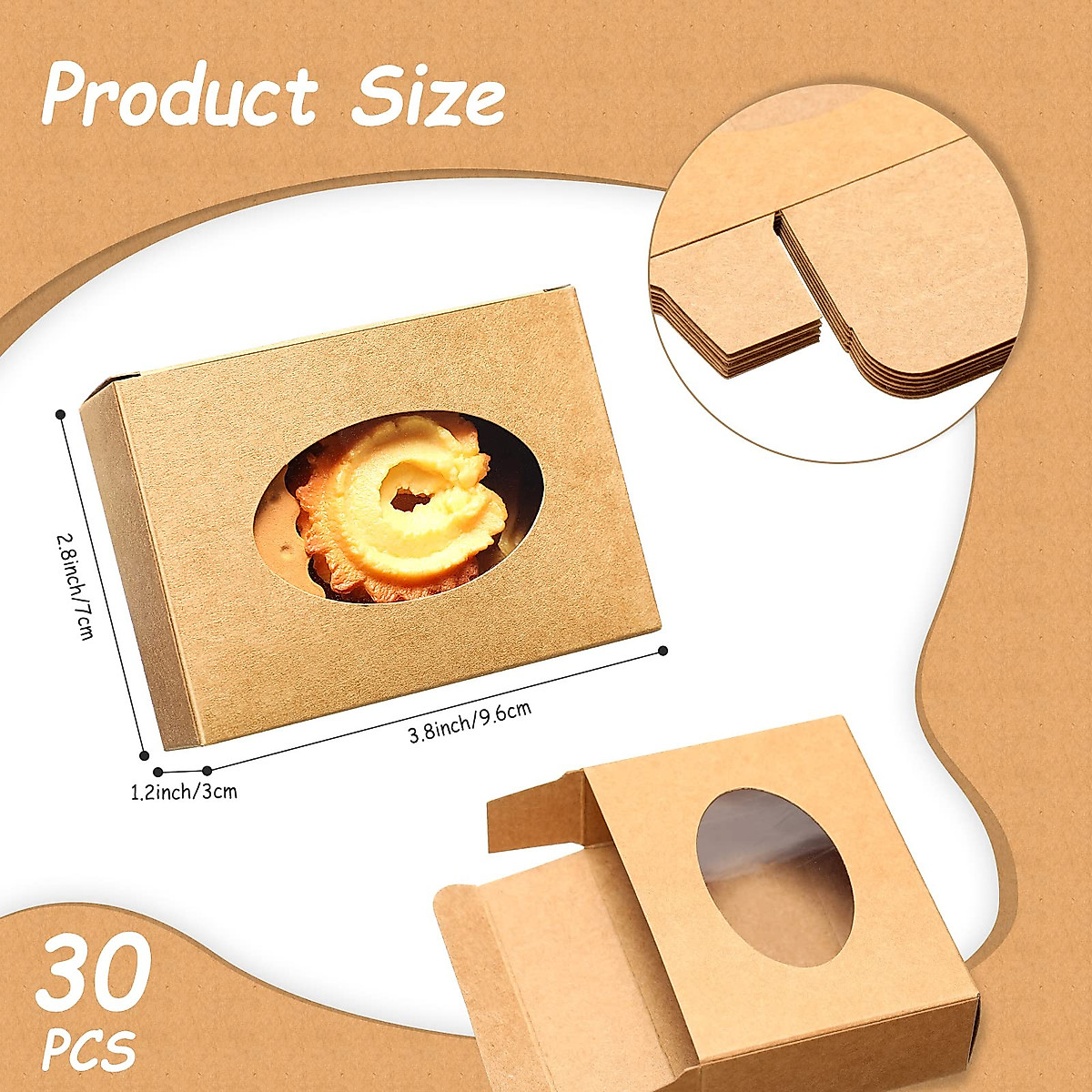 Spakon 30 Pcs Soap Boxes for Homemade Soap, 3.78 x 2.76 x 1.18'' Soap Box with Window, 4 Colors Kraft Soap Packaging Boxes Supplies Soap Making for Bakery Candy(Brown)