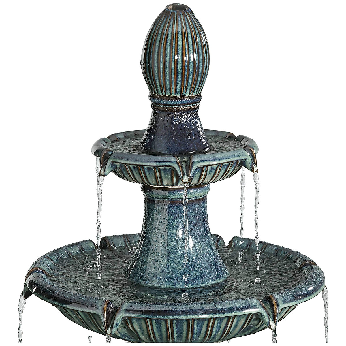 Modern Outdoor Cascading Floor Water Fountain with LED Light 3-Tier Teal Blue Ceramic 46" for Yard Garden Patio Backyard Deck Home Lawn Porch House Exterior Balcony - John Timberland