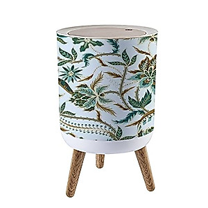 Small Trash Can with Lid for Bathroom Kitchen Office Diaper Seamless ethnic Japanese ornament elements Folk flowers leaves for Bedroom Garbage Trash Bin Dog Proof Waste Basket Cute Decorative