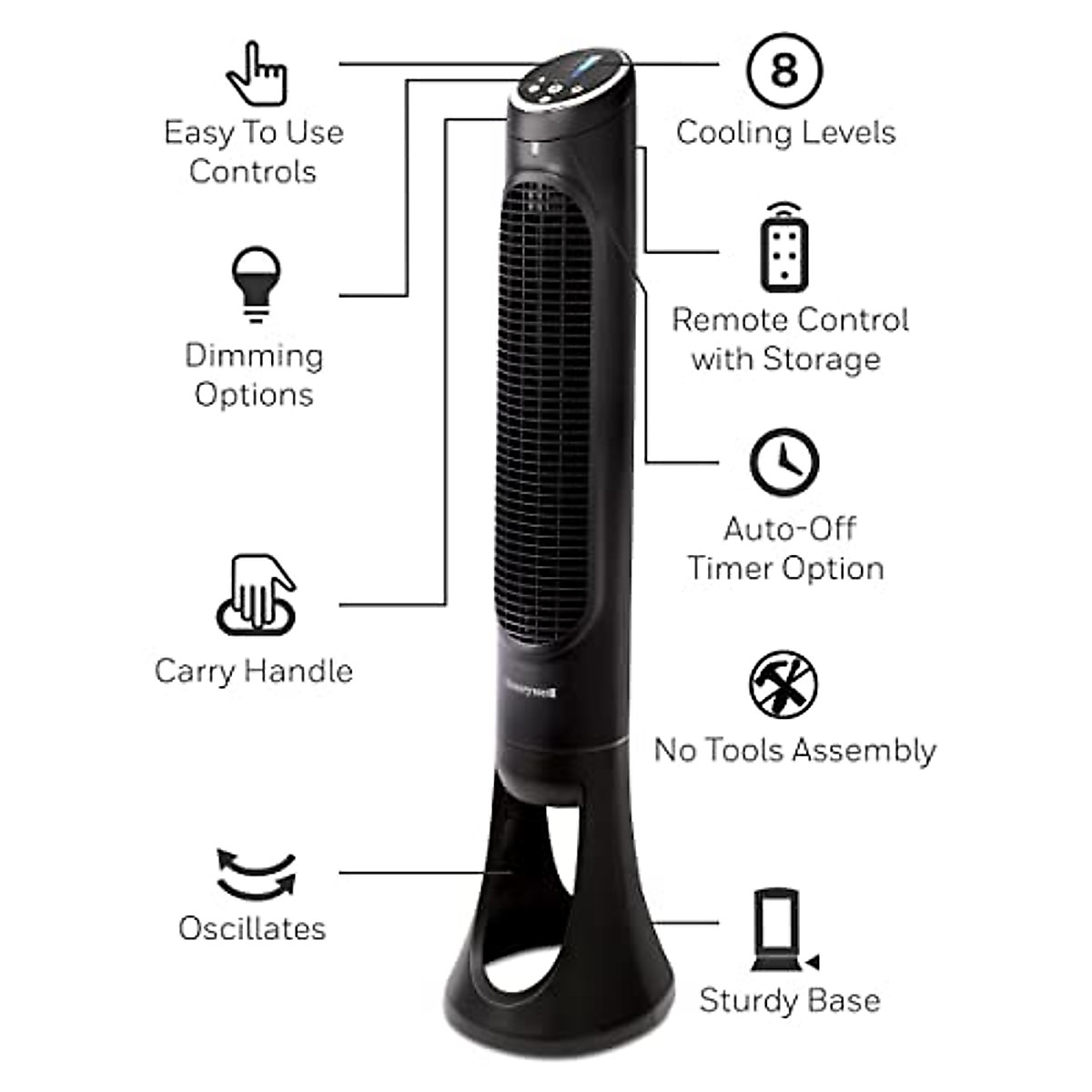 Honeywell QuietSet Tower Fan 8 Speed - Black