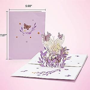 Bajayvovo Purple Butterfly Birthday Pop Up Card, Butterfly Flower 3D Greeting Card Butterfly Gift for Women Wife Girl Daughter, Mothers Day Thinking of You Anniversary, All Occasion