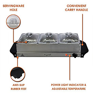 MegaChef Stainless Steel Easy Clean Buffet Server & Food Warmer With 3 Sectional Trays