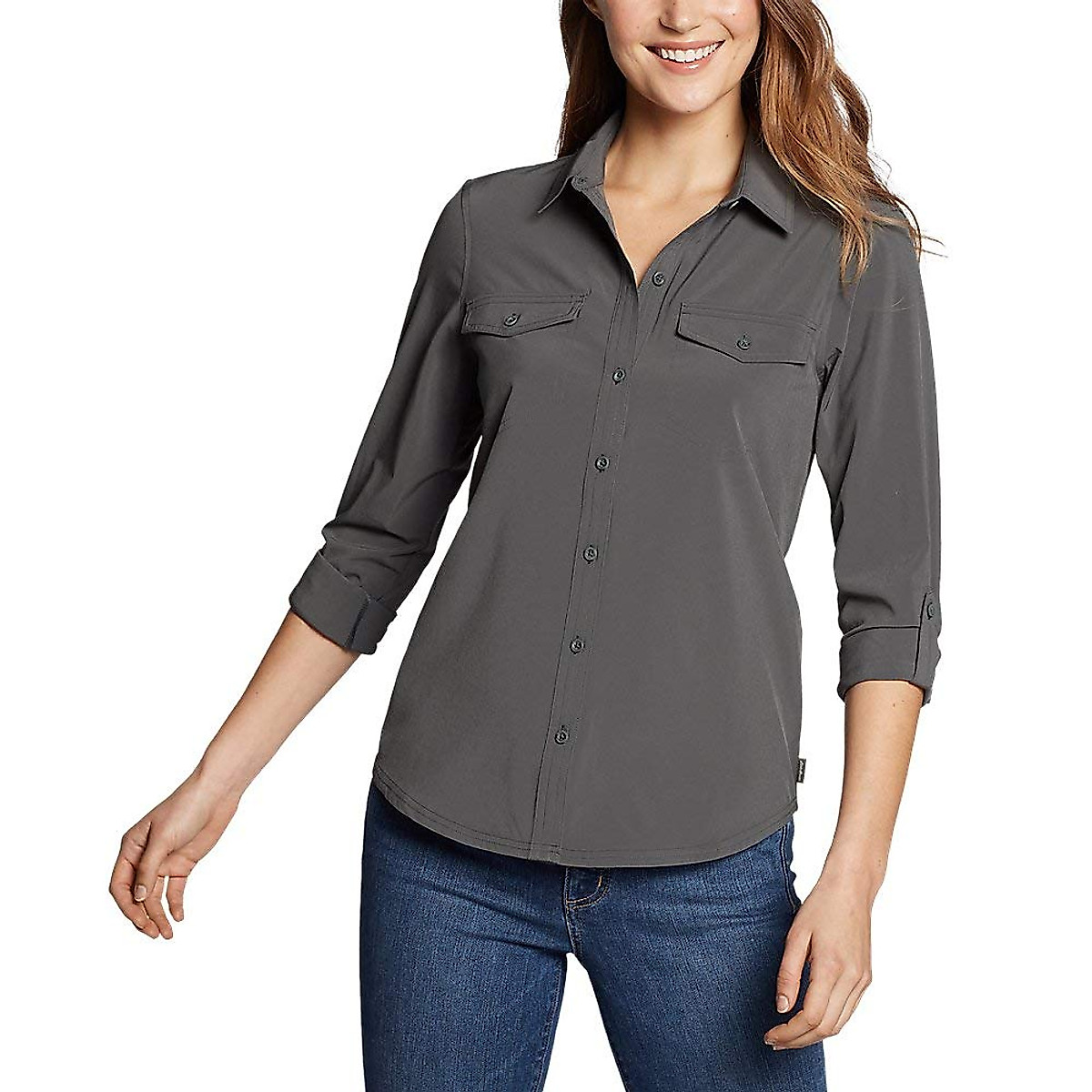 Eddie Bauer Women's Departure 2.0 Long-Sleeve Shirt, Dark Smoke, Medium