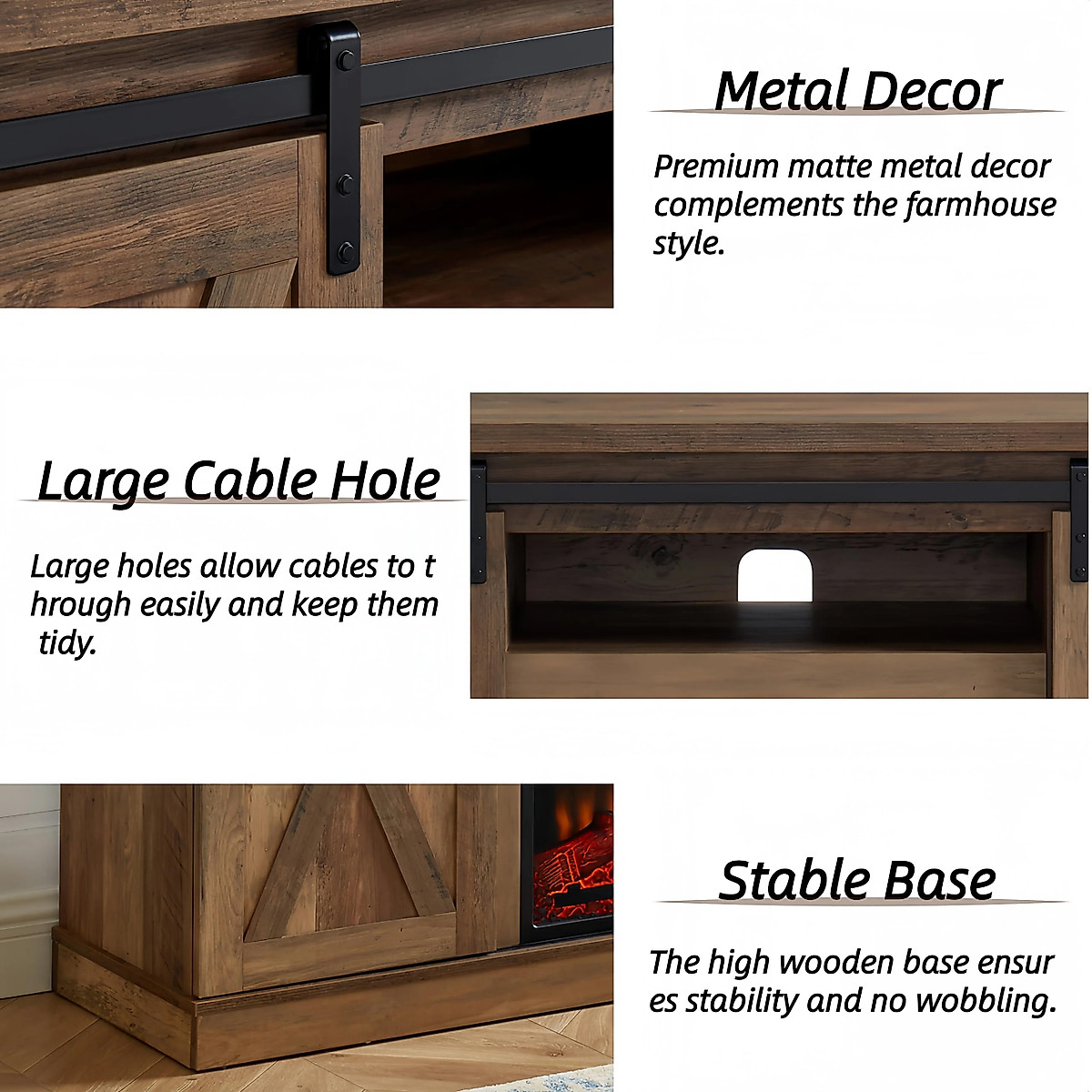 EDYO LIVING Farmhouse Electric Fireplace TV Stand for 60 Inch TV, Barn Door Entertainment Center with Fireplace and Open Storage Shelves for Living Room, Rustic Oak