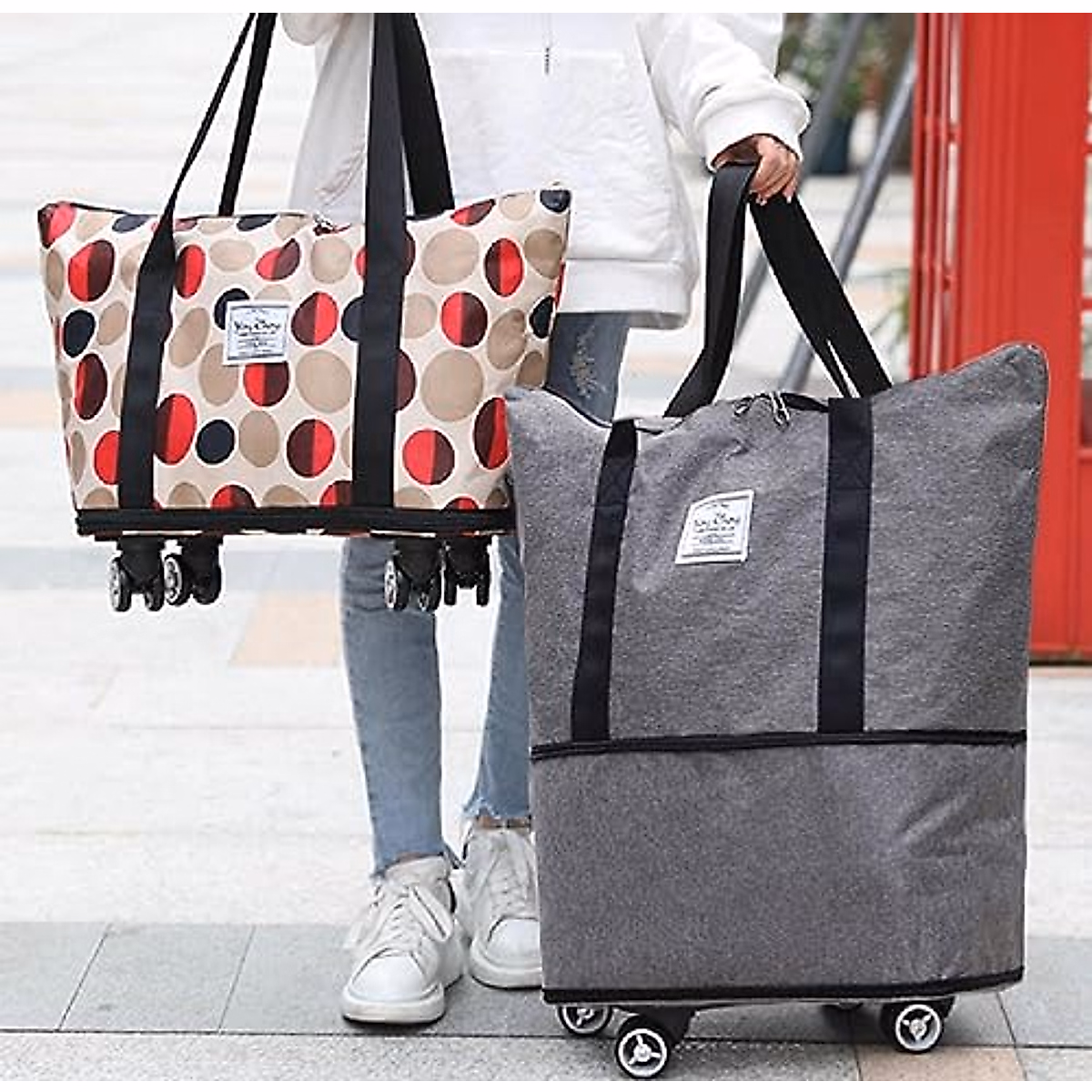 Upgrade Shopping Bag with Wheels Portable Trolley Bags Grocery Cart Hand Pulling Utility Universal Wheels Bag Folding Shopping Cart Trave Bag- Larger & Waterproof & Strong(Grey-B0C6F8FP2Q)