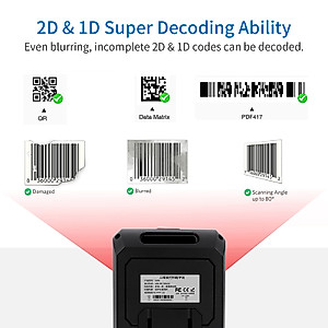 2D Desktop omnidirectional Barcode Scanner.Hands-Free USB Wired QR Barcode Reader Capture Barcodes from Mobile Phone Screen, Automatic Image Sensing Barcode Scanner