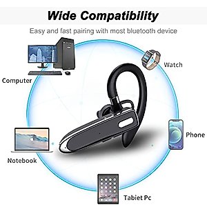 EUQQ Bluetooth Earpiece for Cellphone, Bluetooth V5.1 Headset Wireless Headphone with Noise Canceling Microphone for Office Driving,Hands-Free Earphones Compatible with Android/iOS (Zeus-Case)
