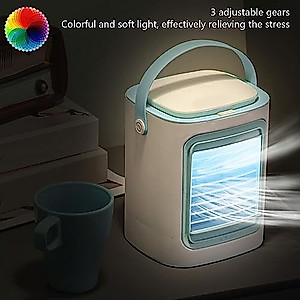 Portable Air Conditioner Cooling Fan, Personal Desk Misting Humidifier Fan Mini Air Conditioners Evaporative Air Cooler Small Fans with LED Light for Room Office, Outdoor Air Conditioner for RV