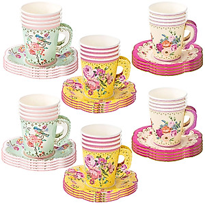 Talking Tables 24 Count Truly Scrumptious Party Vintage Floral Tea Cups and Saucer Sets
