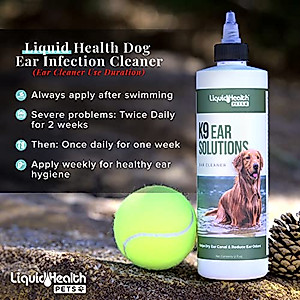 LIQUIDHEALTH 12 Fl Oz K9 Dog Ear Cleaner Wash Solutions - Infection Cleaning Hygiene Treatment Drops for Dogs, Canines and Puppies
