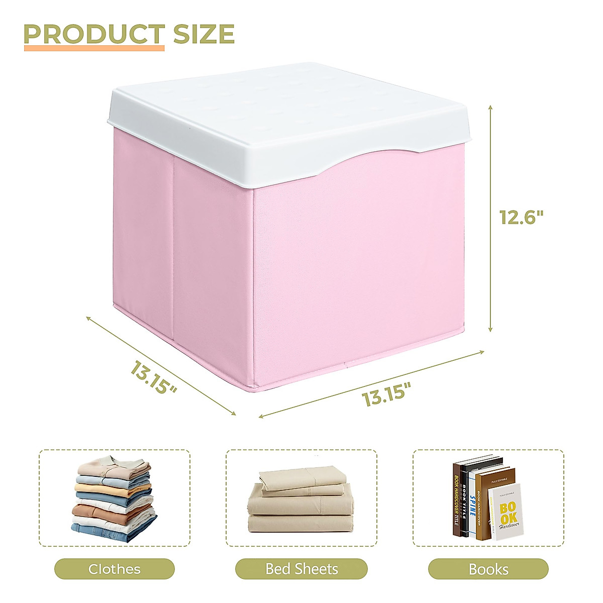 STORAGEIDEAS Thick Stackable Storage Bins with Lids, 3-Pack Collapsible Storage Boxes Organizer, Heavy-Duty Storage Containers Baskets Cubes with Thick Lids for Bedroom, Closet, Office, Pink