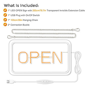 Open Signs for Business, COB Chip LED Neon Open Sign, 16"x 9" Bright Electric Light Up Open Signs with ON/OFF Switch for Bars, Stores, Coffee Shop, Hotel, Window, Outdoor etc.