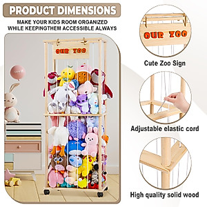 Purelax Stuffed Animal Zoo Storage - Wood Zoo Animals Toy Holder with Wheel, Animal Cage Organizer, Ball Storage, Zoo Cage for Plush Toys for Playroom Bedroom Nursery Room