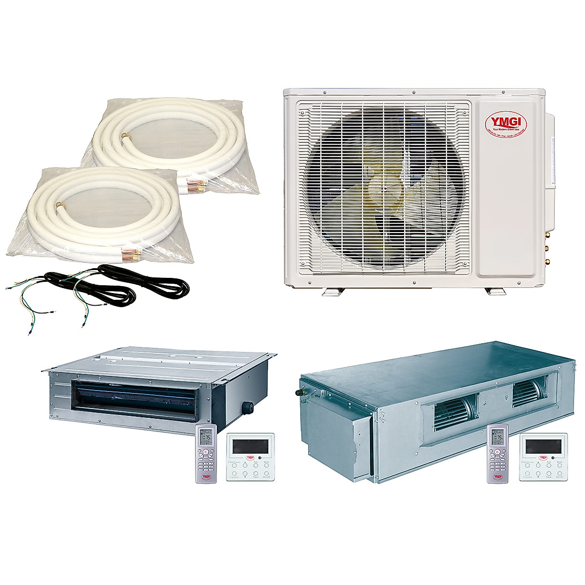 YMGI Mini Split Air Conditioner Heat Pump Dual Zone 30000 Btu Mini Split - 22 SEER 220V 1 x 12k Btu, 1 x 18k Btu Recessed Fan Coil Indoor units