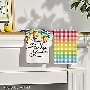 Artoid Mode Watercolor Buffalo Plaid Rainbow Love LGBT Home Kitchen Dish Towels, 18 x 26 Inch Ultra Absorbent Coffee Tea Bar Hand Towels Bathroom Gift for Cooking Baking Set of 4