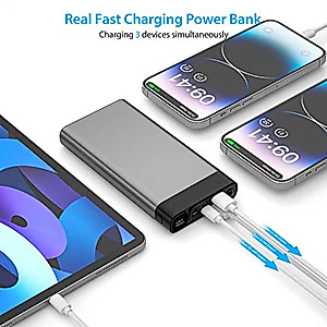 Portable Charger 30000mAh 22.5W USB C Fast Charging QC 3.0 PD 20W Power Bank, LED Digital Display External Battery Packs Compatible iPhone Pad Samsung etc.(Gray)