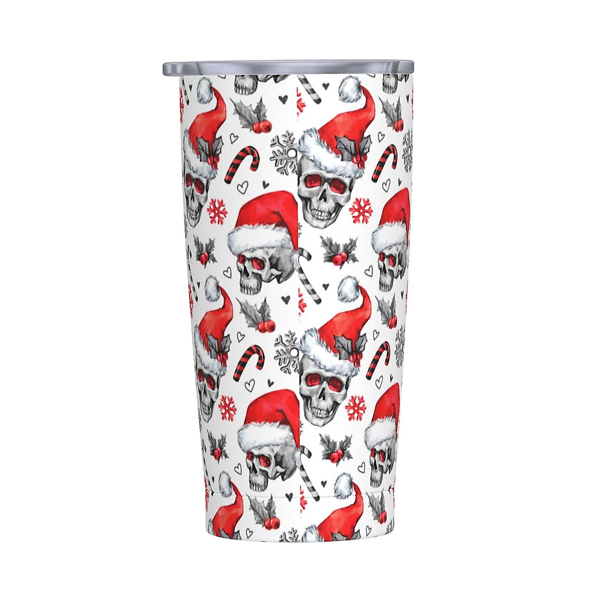 DreamStar Merry Christmas Skull 20oz Insulated Tumbler With Flip Lid And Straw Stainless Steel Cup Travel Tumbler Coffee Mug