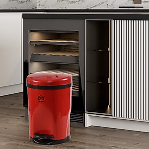 Readsky 2.6 Gallon Plastic Step-On Trash Can, Round Trash Can with Inner Bucket, Red