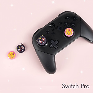 BelugaDesign Moon Anime Cat Thumb Grips | Luna Cute Pink Blue Joystick Button Caps | Compatible with Playstation PS5 PS4 Xbox Switch Pro Controllers
