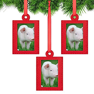 Cute Pig Christmas Photo Ornament Frame Red Picture Frame for Xmas Tree Hanging Decoration