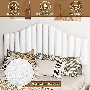 HUEOFGP Queen Size Bed Frame with Upholstered Fabric Adjustable Headboard, Platform Bed Frame with Wooden Slats Support, No Box Spring Needed, Easy Assembly, Modern, White