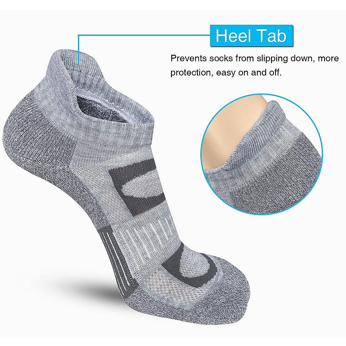 APTYID Women's Ankle Socks Athletic Cushioned Running, Size 6-9, Grey, 6 Pairs